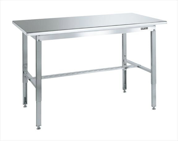 ●外寸：W1500×D750×H700〜900mm●均等耐荷重：200kg●質量：42kg●材質：SUS430（No.4仕上げ）※脚フレームはSUS304●天板サイズ：1200×750×30mm●天板種類：ステンレス天板R付(材質=SUS4...