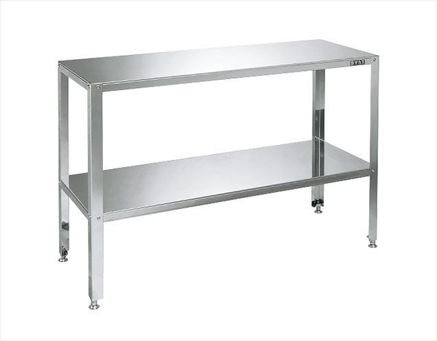 ●外寸：W1200×D450×H800mm●均等耐荷重：100kg●材質：SUS430●質量：14kg●アジャスター：ステンレス製　ネジ径M12　P×1.75●棚板ヘミング