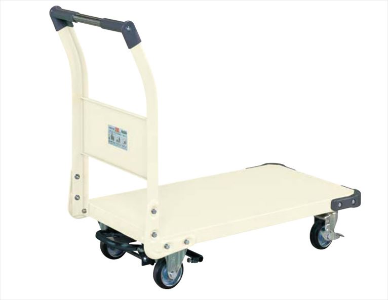 ●外寸：W855×D480×H855mm●均等積載荷重：300kg●荷台寸法：W800×D450mm●質量：27kg●本体色：アイボリー●取手部は持っても冷たくないポリプロピレン樹脂を使用。