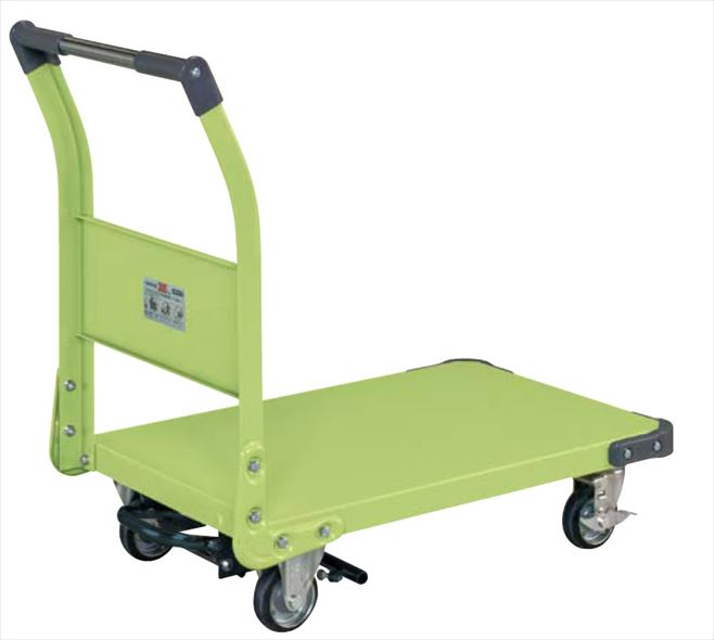 ●外寸：W805×D530×H855mm●均等積載荷重：300kg●荷台寸法：W750×D500mm●質量：36kg●本体色：グリーン●取手部は持っても冷たくないポリプロピレン樹脂を使用。