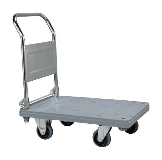 ●外寸：W800×D505×H887mm●均等積載荷重：300kg●カラー：グレー●質量：17kg●材質：本体：PP、取手はスチール・クロムメッキ仕上げ●キャスター：125φゴム車●オプションフットブレーキ取付可能●荷台有効寸法：W730×...
