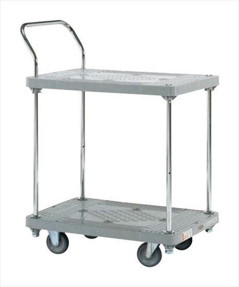 ●外寸：W720×D465×H970mm●均等積載荷重：150kg●カラー：グレー●質量：18kg●材質：本体：PP、取手はスチール・クロムメッキ仕上げ●キャスター：100φゴム車●荷台有効寸法：上段：W650×D465mm、下段：W600...