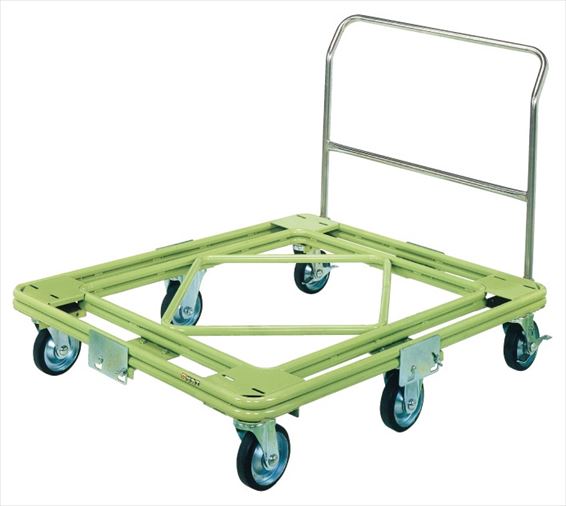 ●外寸：W1010×D1010×H952mm●均等積載荷重：700kg●カラー：サカエグリーン●質量：37kg●キャスター：150φゴム車●ウレタンキャスター仕様も承ります（受注生産）●荷台面高さ：252●適応サイズ：W1000×D1000mm