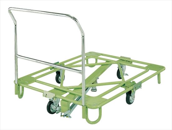 ●外寸：W1110×D1110×H910mm●均等積載荷重：450kg●カラー：サカエグリーン●質量：28kg●キャスター：125φゴム車●ナイロンウレタンキャスター仕様も承ります（受注生産）●荷台面高さ：194●適応サイズ：W1100×D...