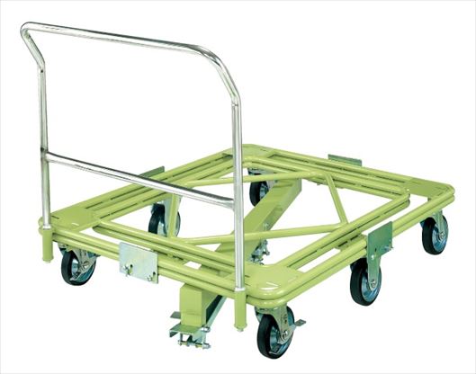 ●外寸：W1010×D1010×H970mm●均等積載荷重：700kg●カラー：サカエグリーン●質量：41kg●キャスター：150φゴム車●ウレタンキャスター仕様も承ります（受注生産）●荷台面高さ：252●適応サイズ：W1000×D1000mm