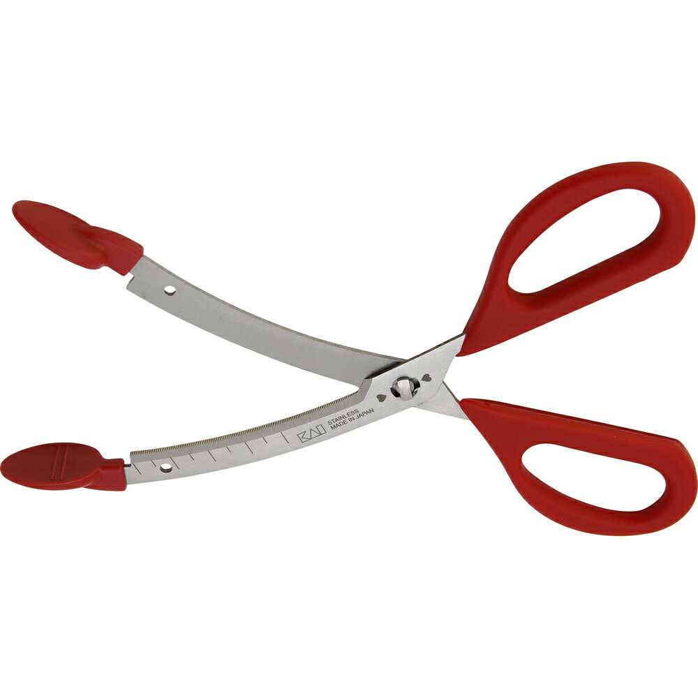 全長19.5cm　刃渡り6.5cm　　トング部2.8cm（幅1.9cm） 刃：ステンレス 樹脂部：エラストマー トング部：ナイロン（耐熱温度140度） ハンドル：エラストマー樹脂（耐熱温度100度） 食器洗浄機対応 カーブキッチンバサミ ハ...