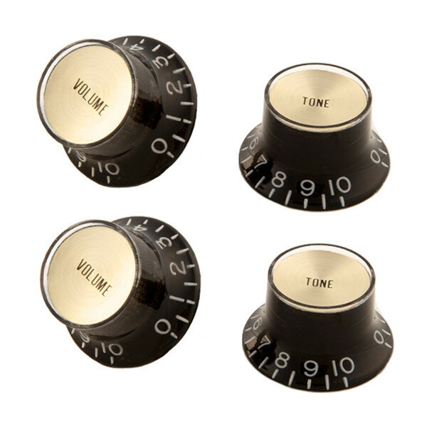 Gibson PRMK-020 Top Hat Style Knobs Gold Metal Black ハット形状のノブにVolume/Toneがプリントされたメタルプレートが取り付けられたノブです。ソーサーノブと言ったりもします。サイズ...
