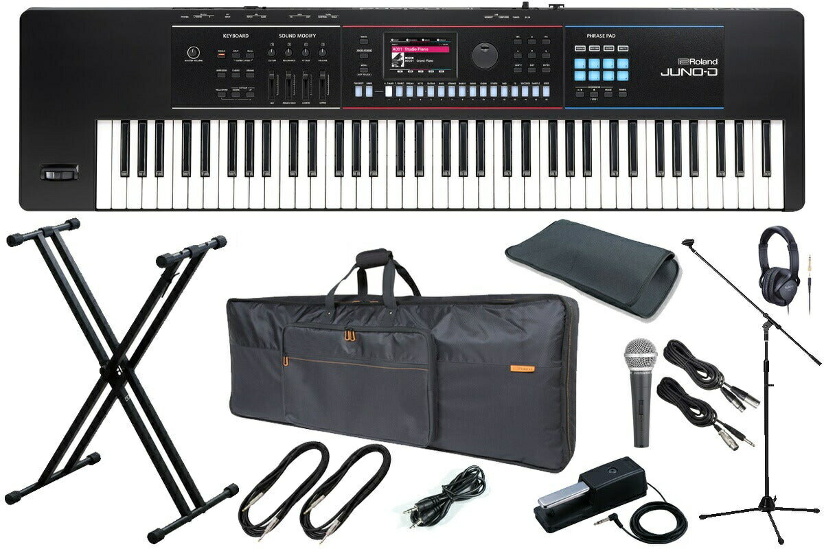 ライブパフォーマンスに便利なアクセサリーが揃った、お買い得セット！セット内容 ●Roland / JUNO-D7 ●Roland / CB-B76 (純正高品位キャリング・バッグ) ●Roland / DP-10 (ダンパー・ペダル) ●C...