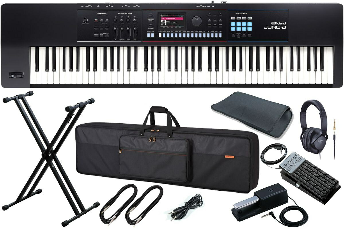X型キーボードスタンド、純正ケース、ペダル、シールドケーブルなど、アクセサリーが揃ったお買い得セット！セット内容 ●Roland / JUNO-D8 ●Roland / CB-B88V2 (純正高品位キャリング・バッグ) ●Roland /...