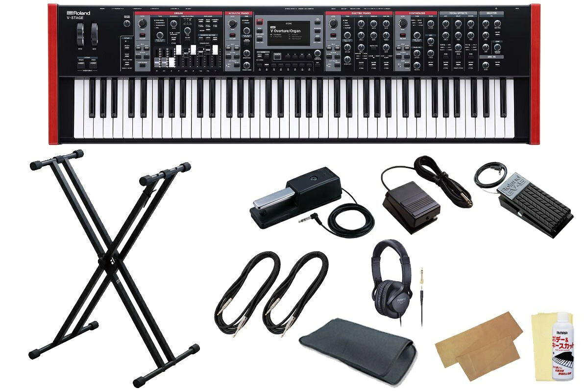 X型キーボードスタンド、その他充実のアクセサリー品が揃ってお買い得！更に、お手入れセット、キーカバー、当店オリジナル・スリーブバッグをプレゼント！ セット内容 ●Roland / V-STAGE76 ●Roland / DP-10 (ダンパ...