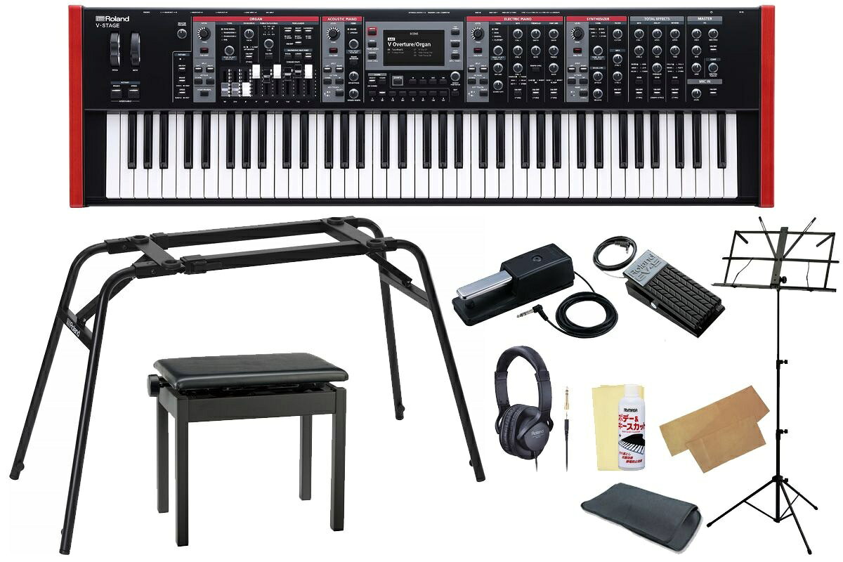 純正4足キーボードスタンド、高低自在ピアノ椅子、その他充実のアクセサリー品が揃ってお買い得！更に、お手入れセット、キーカバー、当店オリジナル・スリーブバッグをプレゼント！ セット内容 ●Roland / V-STAGE76 ●Roland ...