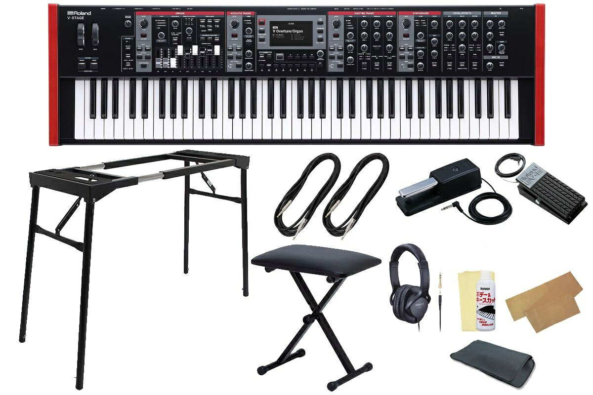 テーブル型キーボードスタンド、キーボードベンチ、その他充実のアクセサリー品が揃ってお買い得！更に、お手入れセット、キーカバー、当店オリジナル・スリーブバッグをプレゼント！ セット内容 ●Roland / V-STAGE76 ●Roland ...