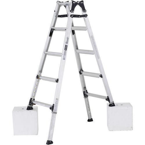 幅広踏ざんで軽量な伸縮脚付はしご兼用脚立 【仕様】 ■天板高さ（m）:1.29〜1.59 ■有効高さ［使用最大高さ］（m）:0.99〜1.29 ■はしごの長さ（m）:2.75〜3.38 ■はしごの接点（m）:2.28〜2.48 ■設置寸法(...