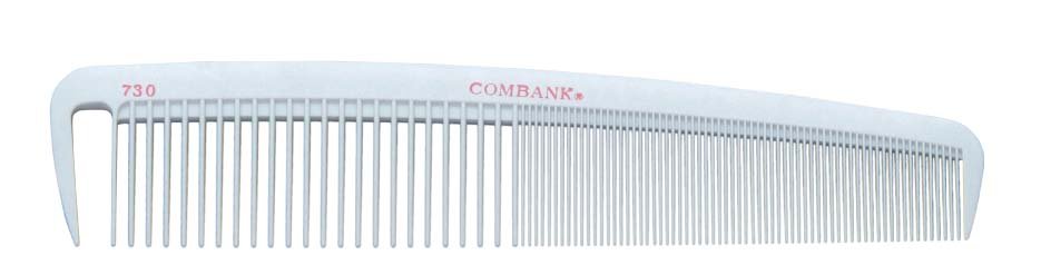 コムバンク #730 ホワイト カット用(ビッグ) COMBANK ポリアセタール樹脂にシリコンとグラファイトを結合させることにより、高品質で耐熱性、耐薬品に優れています。 また、弾力性があり、歯先も薄くコーミングがスムーズに出来ます。 サ...