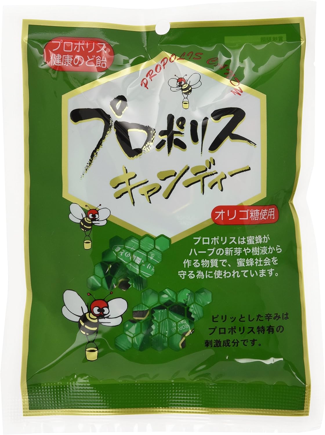 商品紹介 内容量 :100g(個包装紙込み) 商品サイズ (幅X奥行X高さ) : 160×15×205 原材料 :三温糖、水飴、オリゴ糖、プロポリス、乾燥ビール酵母、ハチミツ、レシチン(大豆由来) 栄養成分 : 栄養成分表示(100g当り ...