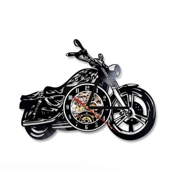 商品説明 かっこいいバイクの壁掛け時計、お部屋が一気におしゃれ度アップ☆ ＜仕様＞ 素 材：ビニール Lpレコード 電 源：単三電池 (別売り) サイズ：30cm (12 インチ) プロセス：レーザー彫刻