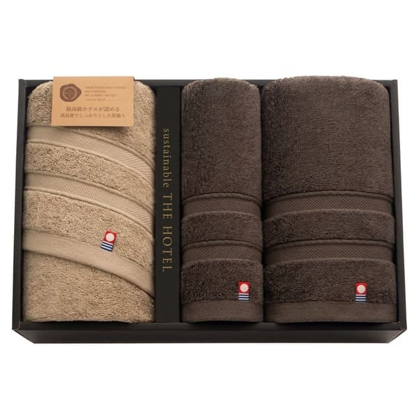 　　☆☆☆ 商品詳細 ☆☆☆ ●化粧箱／約260×380×88mm ●材質／綿100% ●内容／フェイスタオル（約330×800mm）×2、ゲストタオル（約330×350mm）×1 ●重量／約750g ●原産国／日本製