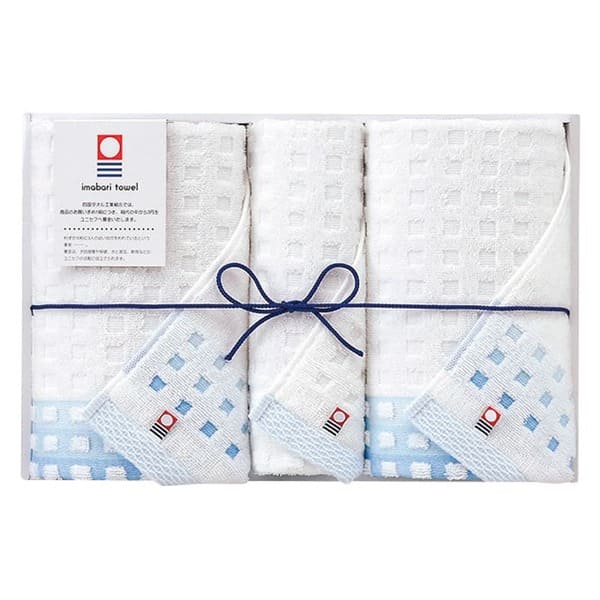 　　☆☆☆ 商品詳細 ☆☆☆ ●化粧箱／約240×360×50mm ●材質／綿100% ●内容／フェイスタオル（約340×800mm）×2、ウォッシュタオル（約340×360mm）×1 ●重量／約522g ●原産国／日本製