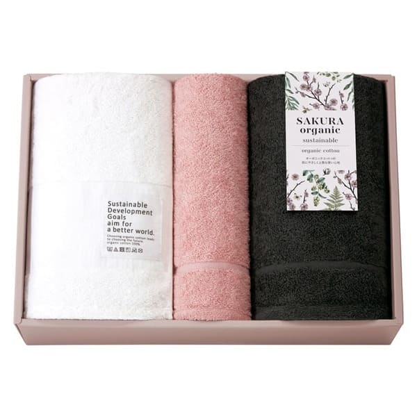 　　☆☆☆ 商品詳細 ☆☆☆ ●化粧箱／約260×380×88mm ●材質／綿100%（オーガニックコットン100%） ●内容／バスタオル（約600×1200mm）×2、フェイスタオル（約340×850mm）×1 ●重量／約940g ●原産...