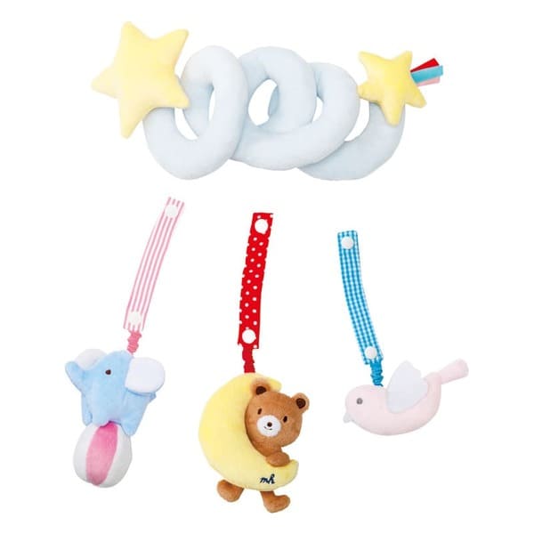 　　☆☆☆ 商品詳細 ☆☆☆ ●化粧箱入／約360×300×60mm ●材質／ポリエステル100% ●内容／本体（全長約240mm/最大約560mm）・ゾウ・クマ・鳥×各1 ●重量／約356g ●原産国／中国製 ※ベビーカーやベッドに取り付...