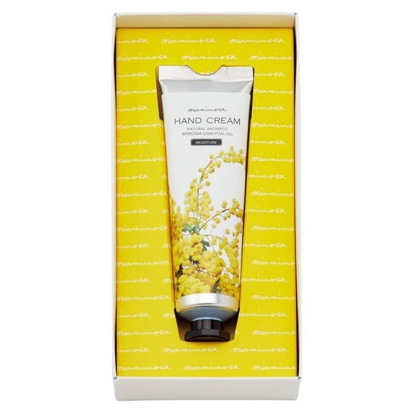 　　☆☆☆ 商品詳細 ☆☆☆ ●化粧箱入／約95×185×45mm ●内容／ハンドクリーム（約50g）×1 ●箱入重量／約130g ●原産国／日本製 ※天然香料ミモザ精油がふんわりと柔らかく香る、するすると伸びる滑らかな使い心地のハンドクリ...