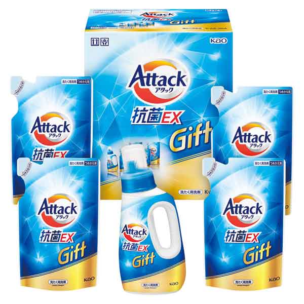 　　☆☆☆ 商品詳細 ☆☆☆ ●箱サイズ／約166×251×284mm ●内容／アタック抗菌EX（750g）×1、アタック抗菌EX詰め替え（590g）×4 ●重量／約3.5kg ●原産国／日本製