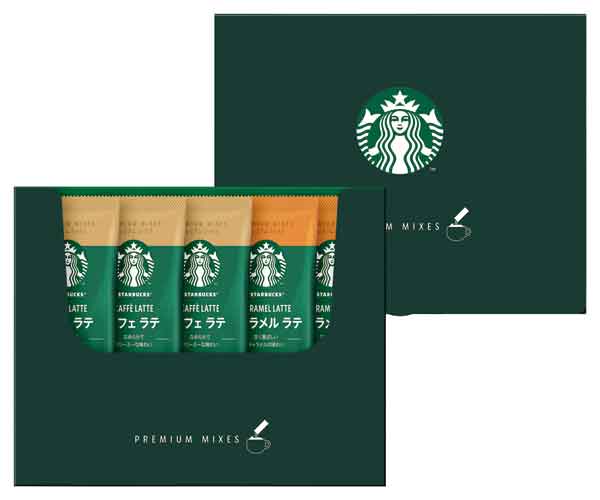 　　☆☆☆ 商品詳細 ☆☆☆ ●セット内容／スターバックス プレミアムミックス×5（カフェラテ18g×3、キャラメルラテ23g×2） ●賞味期限／製造後360日 ●箱サイズ／147×182×31mm ●アレルゲン／乳