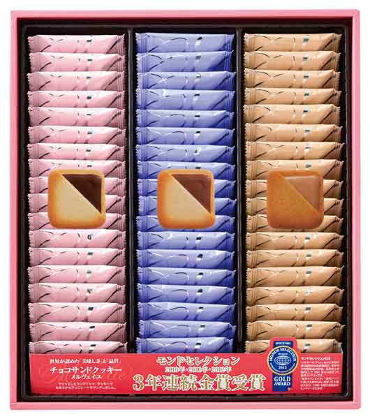 ☆☆☆ 商品詳細 ☆☆☆ ●セット内容／チョコサンドクッキー×54枚（スイートチョコレート・ミルクチョコレート・コーヒークリーム×各18枚） ●賞味期限／製造後210日 ●箱サイズ／302×271×50mm ●アレルゲン／卵・乳・小麦・大豆