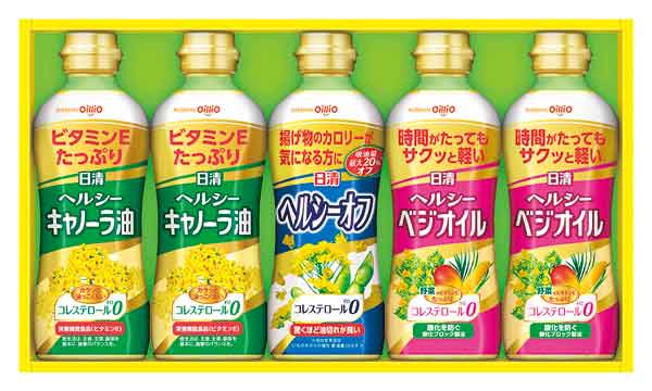 　　☆☆☆ 商品詳細 ☆☆☆ ●セット内容／日清ヘルシーキャノーラ油350gPET×2、日清ヘルシーオフ350gPET×1、日清ヘルシーベジオイル350gPET×2 ●賞味期限／製造後750日 ●箱サイズ／216×378×58mm