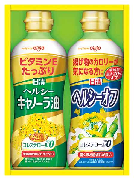 　　☆☆☆ 商品詳細 ☆☆☆ ●セット内容／日清ヘルシーキャノーラ油350gPET×1、日清ヘルシーオフ350gPET×1 ●賞味期限／製造後750日 ●箱サイズ／216×162×58mm