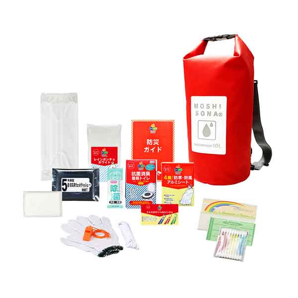 　　　☆☆☆ 商品詳細 ☆☆☆ ●商品サイズ／約φ200×510mm（防水deリュック） ● 個装サイズ ／約350×260×80mm ●重量／約1040g ● セット内容／防水deリュック、防災ガイド、レインポンチョホワイト、マスク、4層...