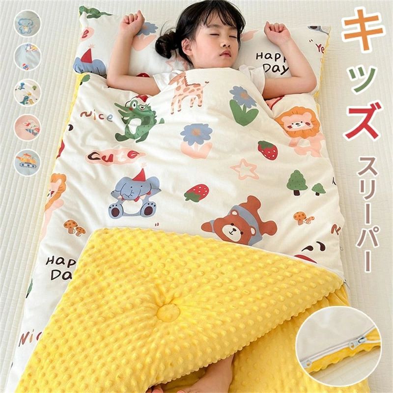商品内容: キッズ寝袋 カラー:写真通り サイズ：約75x120cm 素材：コットン、ポリエステル 生産国:中国 注意書き： ※商品写真は、できる限り現品を再現するように画像処理などの補正を行っておりますが、ご利用のモニターや環境により差異...