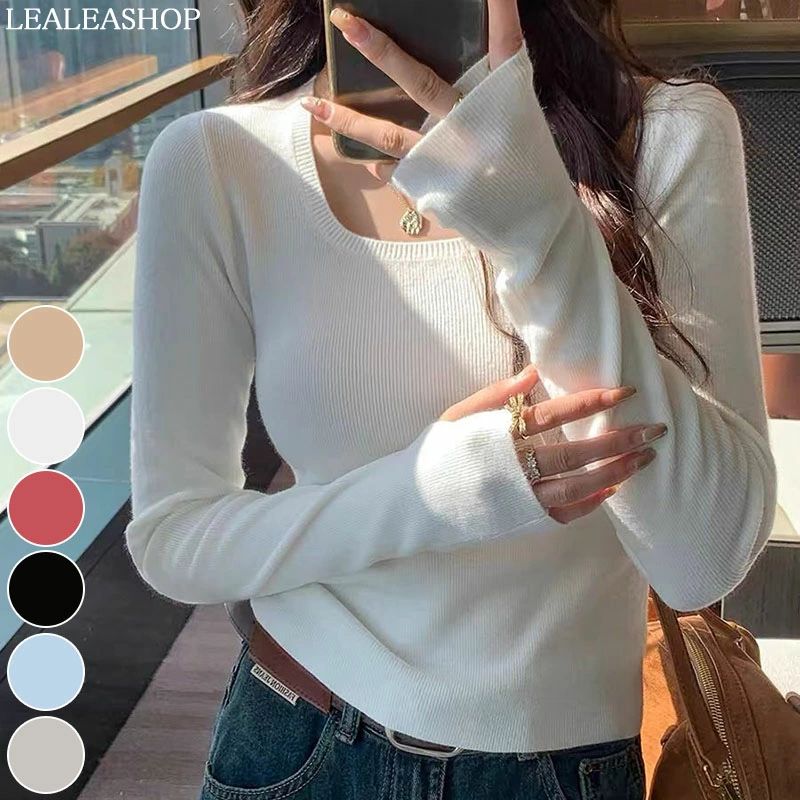 トップス スクエアネックニット 長袖リブトップス 指穴付き リブニットレディース 体型カバー サムホール付き 無地スクエアネック 大人カジュアル 秋冬サムホール付きスクエアネックリブニット 袖口指穴付き×スクエアネック 長袖リブニット防寒＆...