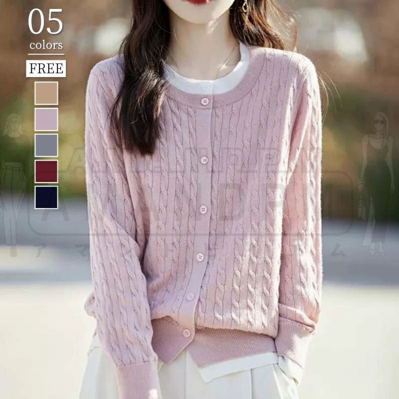 カーディガン レディース 秋 冬 レイヤード風 ニット トップス 長袖 ニットカーディガン 秋冬 ショート丈 ゆったり カーディガン クルーネック ケーブル編み 配色 着痩せ セーター アウター 羽織り ライトアウター おしゃれ きれいめ ...