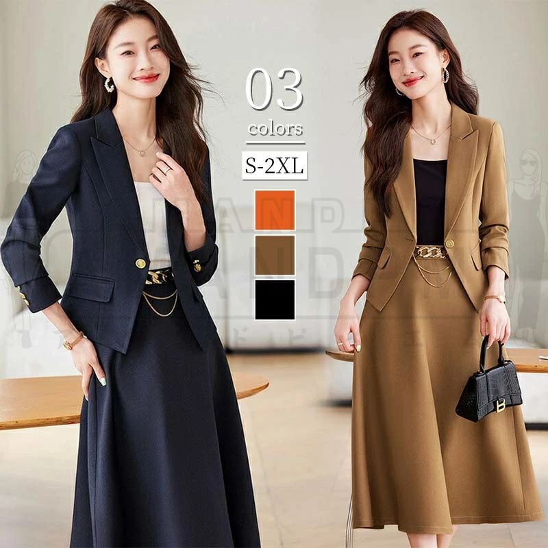 ◆サイズ詳細： Sサイズ ジャケット: 着丈49　バスト78-82　肩幅37　袖丈56 スカート: 着丈77　ウエスト64 Mサイズ ジャケット: 着丈50　バスト82-86　肩幅38　袖丈57 スカート: 着丈78　ウエスト68 Lサイズ...