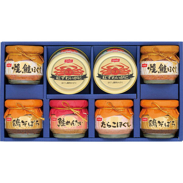 ●内容／紅ずわいがにほぐし脚肉飾り50gx2、焼さけほぐし50g×2、鶏そぼろ50g×2、鮭めんたい50gx1、たらこほぐし50gx1●原産国／日本●外箱サイズ／17.1x32.1X7.4cm