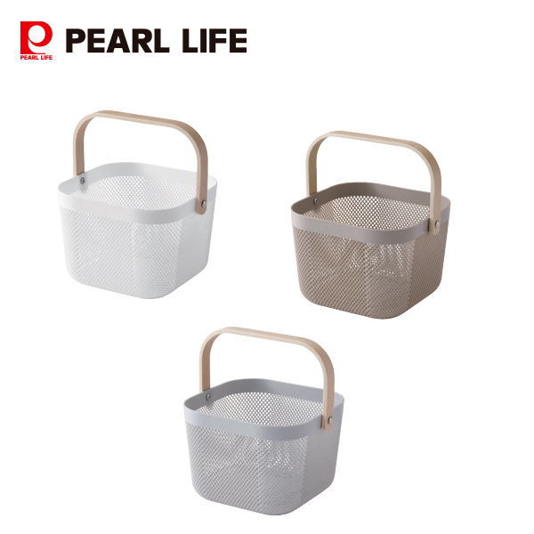 木製持ち手付 スクエアバスケット N-7212 N-7213 N-7214 ホワイト モカ ライトグレー 様々なシーンで大活躍。 メッシュ仕様で通気性抜群。 サイズ（約） 幅265×奥行255×高さ180mm（持ち手を倒した状態） バスケッ...
