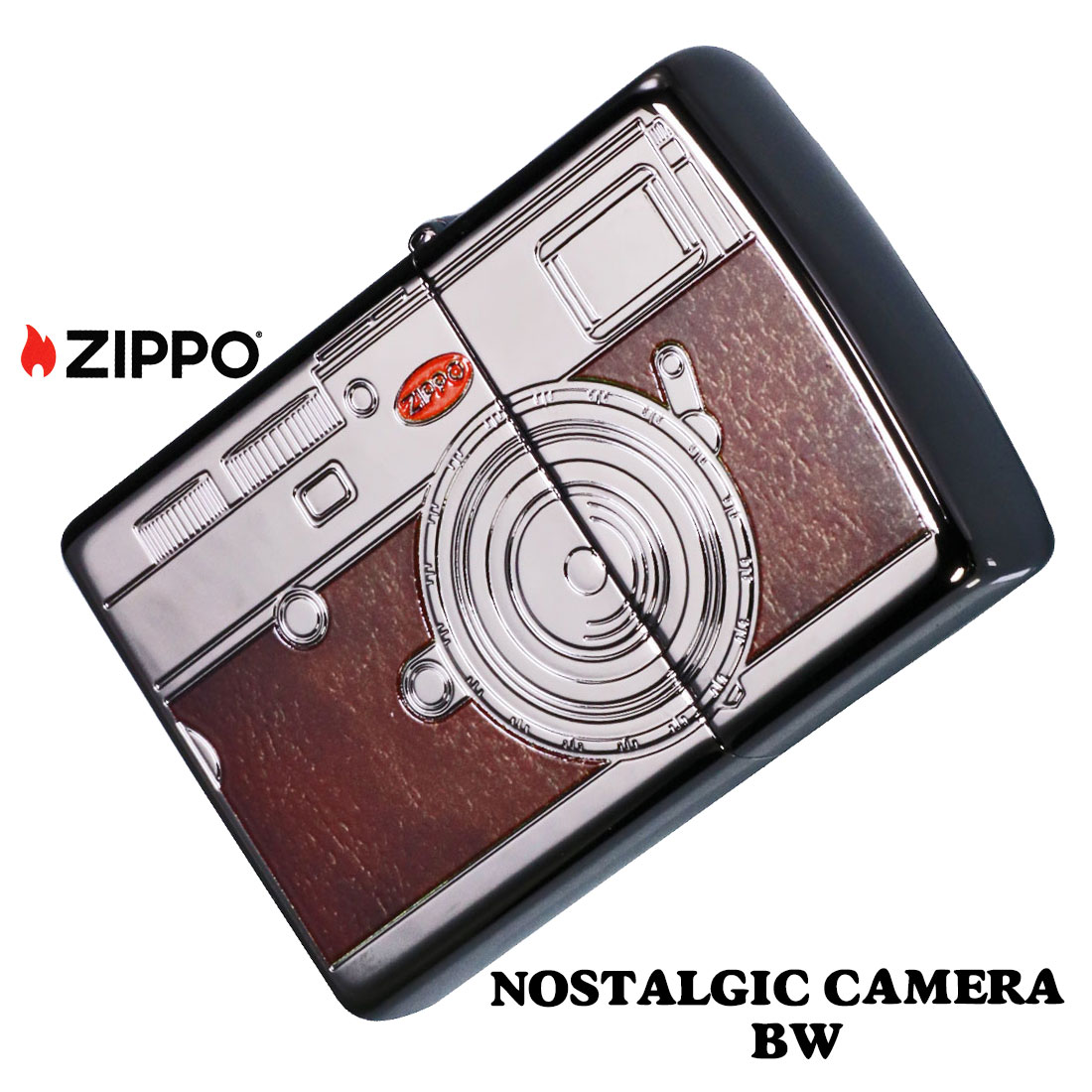 ケース刻印 裏面 ○クリック！ サイド彫刻 ○クリック！ インナー彫刻 ○クリック！ ZIPPO/ノスタルジック カメラ NOSTALGIC CAMERA　ブラックニッケルメッキ エッチング プリント ブラウン 2BKN-CAMERABW ...