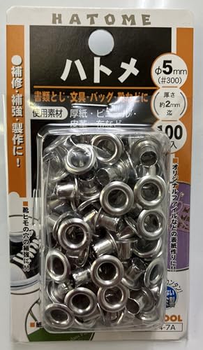 100個入-/サイズ:5mm/#300/64-7A・パッケージ個数:1・サイズ:5mm/#300・対応素材厚:約2mm迄・内容量:100個商品紹介 - Amazonより ●厚紙・ビニール・皮革・布などの補修・補強に便利です