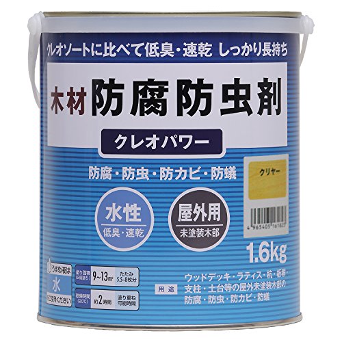 クリヤー/1.6kg/800502・Size:1.6kgColor:クリヤー・パッケージ個数:1・カラー:クリヤー・容量:1.6kg・塗り面積(2回塗り):9~13(たたみ5.5~8枚分)・乾燥時間(20℃):約2時間クレオソートに比べて低...