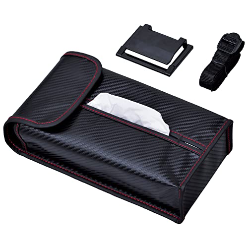 W846 カーボン柄ブラック/W250×D120×H60mm/W846・パッケージ個数:1・生産国:中国・材質・素材:生地:ポリエステル/取付ステー:ABS/取付ベルト:PP・収納可能な最大ティシュボックスサイズ:W250×D120×H60...