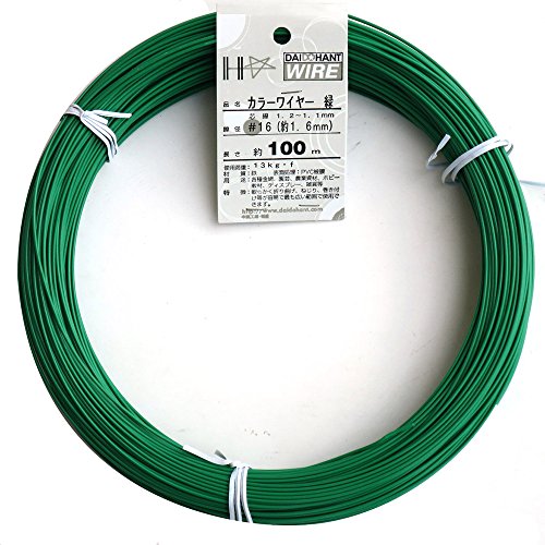 2_大巻緑/[線径]#16 (1.6mm)/#16(約1.6mm)×100m・Size:[線径]#16 (1.6mm)Style:2_大巻Color:緑・パッケージ個数:1・安全耐荷重:13kgf。なまし鉄線にPVC(ポリ塩化ビニール)を被...