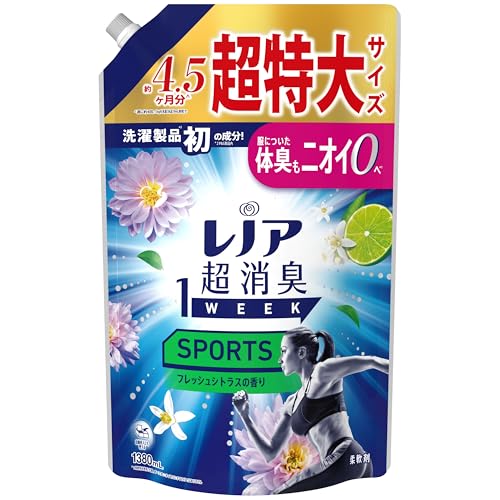 レッド/超特大/-・PatternName:SPORTS フレッシュシトラスの香り・パッケージ個数:1・新しくなったレノア超消臭1WEEKは、洗濯製品初(*1)の成分を配合。服についた体臭もニオイも0へ(*2) *1 P&G製品内 *2 柔...