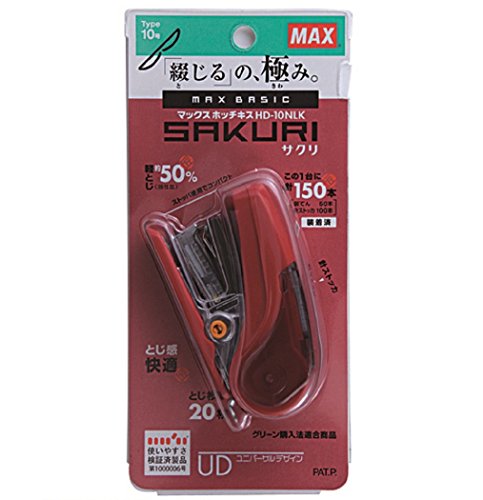 コンパクトホッチキスレッド/-/HD-10NLK/R・Color:レッド・パッケージ個数:1・サクリと軽とじ約50%! 針150本装着済。・予備針収納100本! いざというとき針に困りません!・【本体サイズ】H55×W26×D80mm 【重...