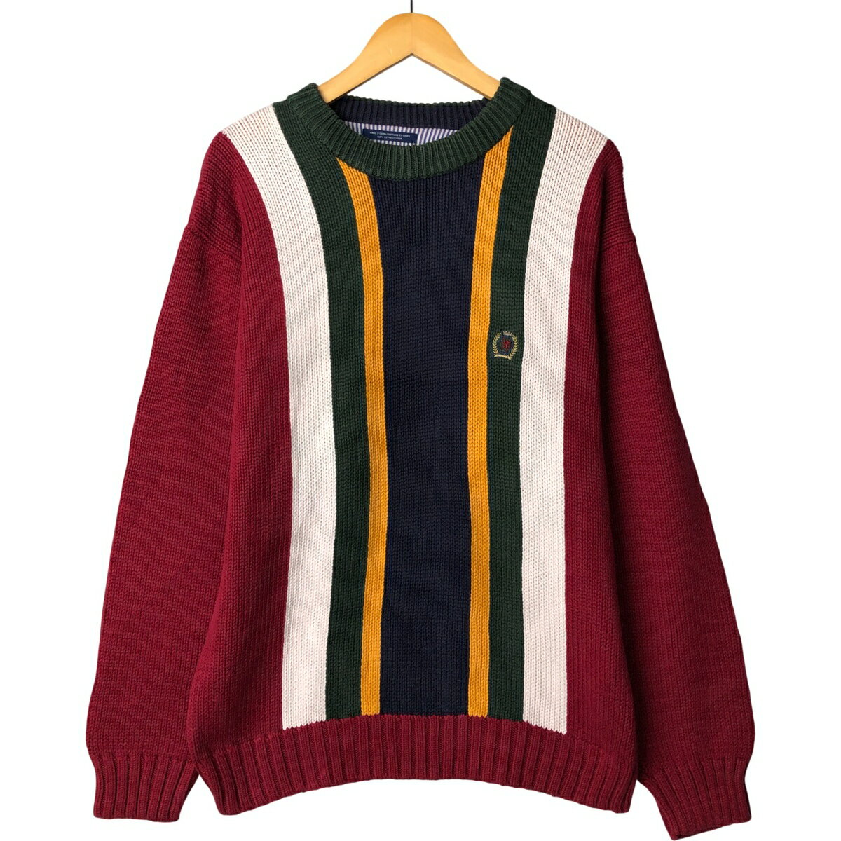 商品詳細 ブランド・TOMMY HILFIGER・トミーヒルフィガー・ 特徴・長袖・クルーネック(丸首)・ヴィンテージ・ モデル/形状・コットンニットセーター・ 素材・コットン:100%・ 色・レッド系 赤色・マルチカラー・ 柄・ストライプ...