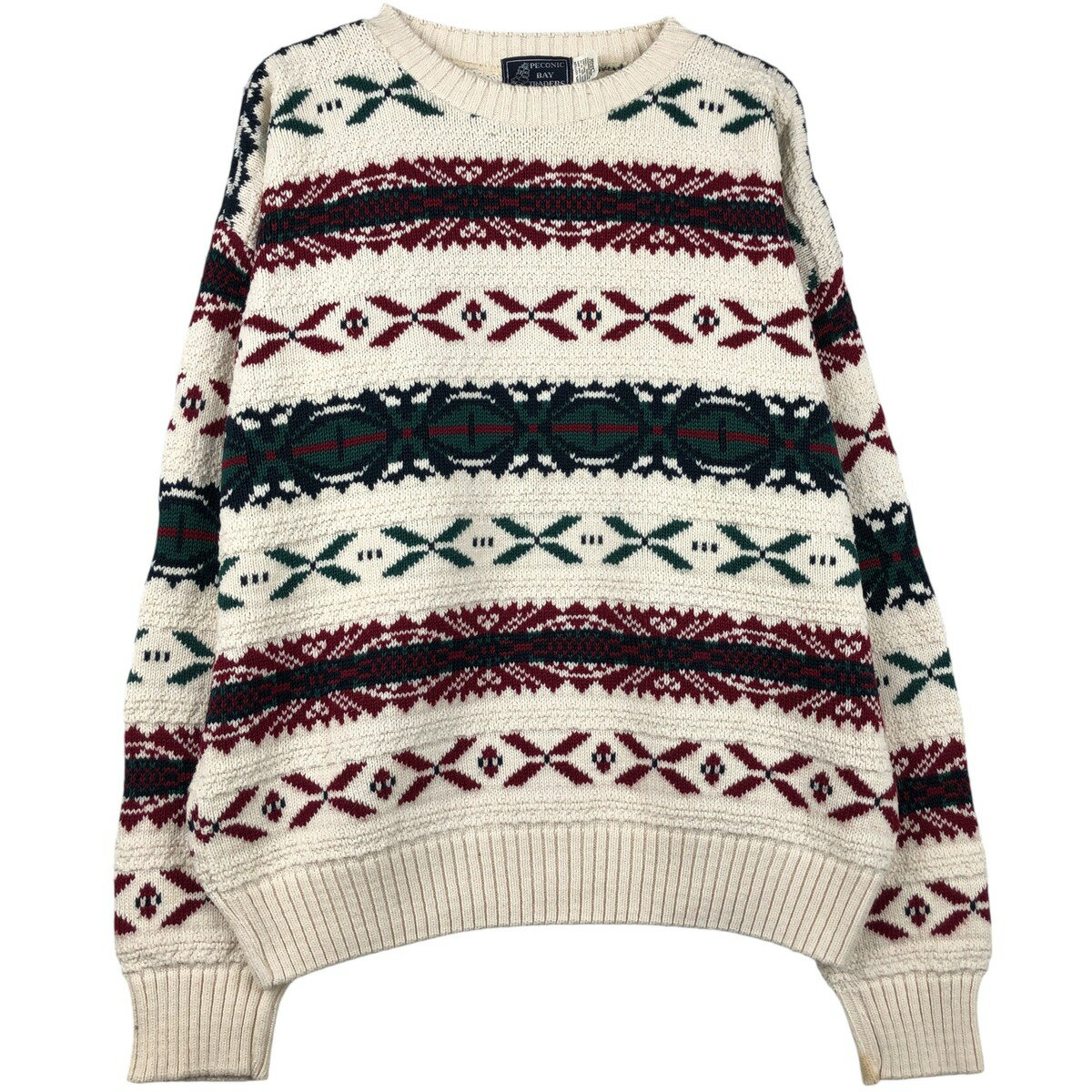 商品詳細 ブランド・PECONIC BAY TRADERS・ 特徴・長袖・クルーネック(丸首)・ヴィンテージ・ モデル/形状・コットンニットセーター・ 素材・コットン:100%・ 色・クリーム色・マルチカラー・ 柄・総柄・ 生産国・USA製...