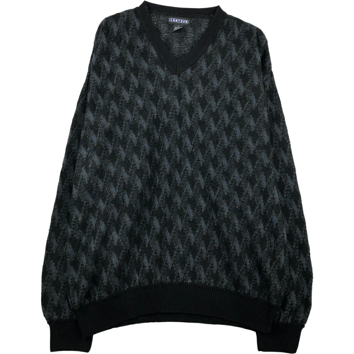 商品詳細 ブランド・Jantzen・ジャンセン・ 特徴・長袖・Vネック・ モデル/形状・アクリルニットセーター・ 素材・アクリル:100%・ 色・ブラック系 黒色・ 柄・総柄・ 生産国・メキシコ製・ 年代 サイズ・メンズXL・表記サイズ:L...