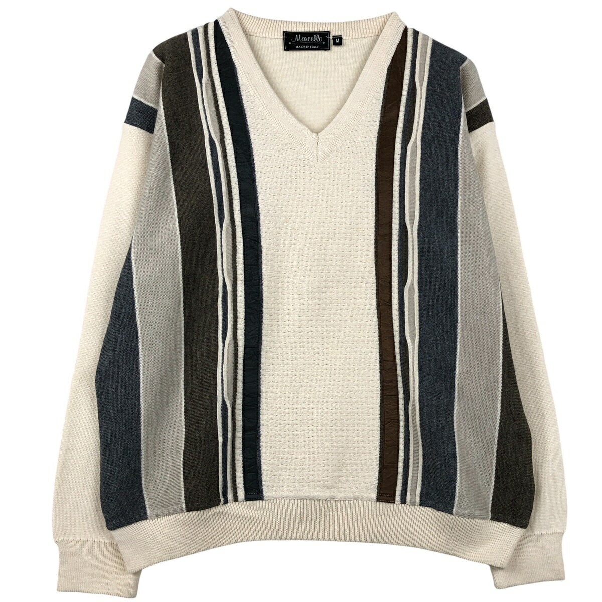 商品詳細 ブランド・MARCELLO・ 特徴・長袖・Vネック・ モデル/形状・ニットセーター・ 素材・不明・ 色・クリーム色・チャコール・ブラウン系 茶色・ 柄・ストライプ柄・マルチストライプ・ 生産国・イタリア製・ 年代 サイズ・メンズM...