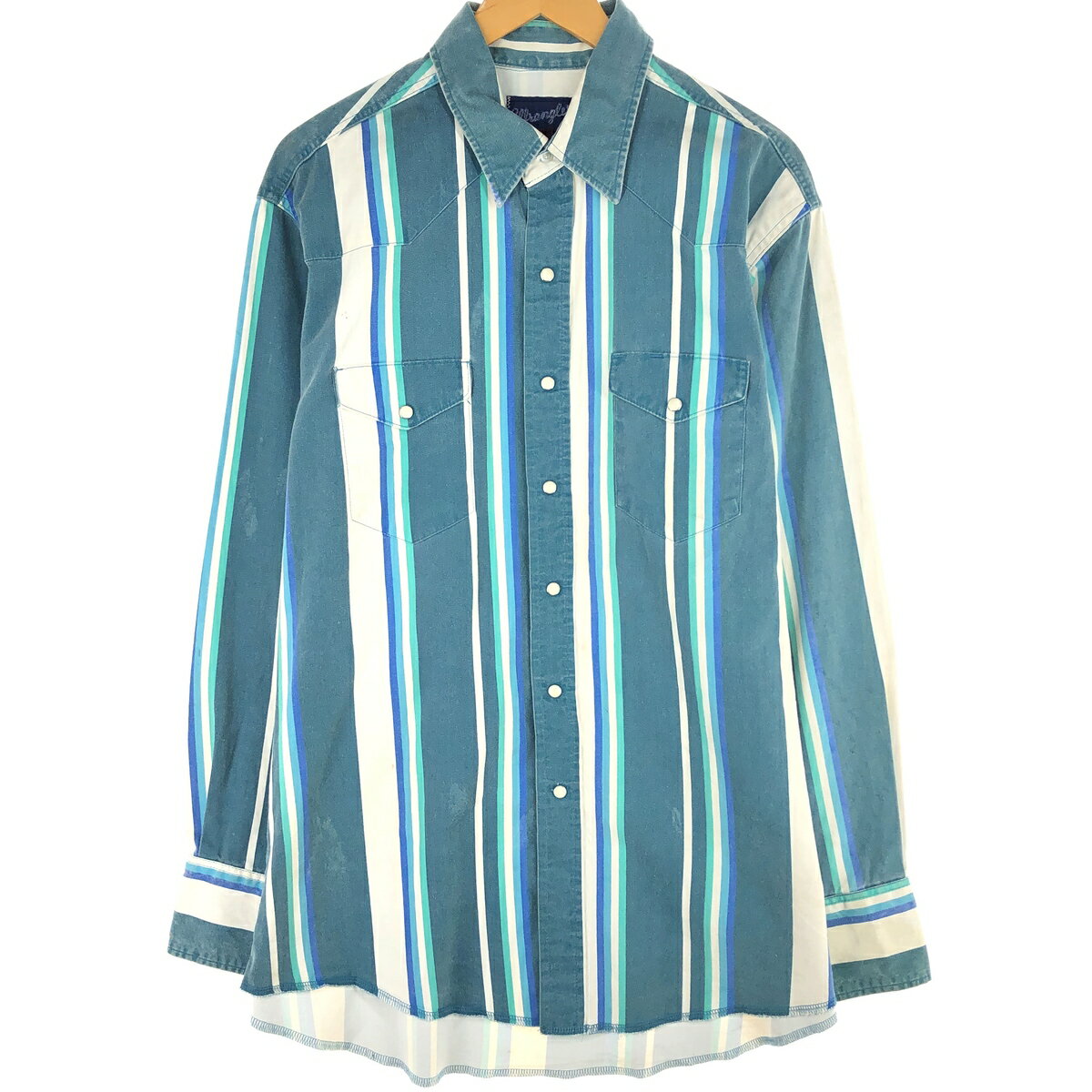 商品詳細 ブランド・Wrangler・ラングラー・ 特徴・レギュラーカラー・長袖・スナップボタン・ウエスタンヨーク・ モデル/形状・長袖 ウエスタンシャツ・ 素材・不明・ 色・ホワイト系 白色・グリーン系 緑色・ 柄・ストライプ柄・ 生産国...