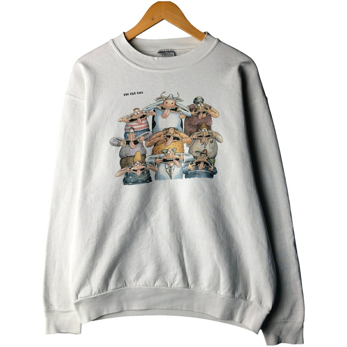 商品詳細 ブランド・ONEITA・オニータ・ 特徴・長袖・ヴィンテージ・ラグランスリーブ・クルーネック(丸首)・ モデル/形状・The Far Side・キャラクタースウェットシャツ トレーナー・ 素材・コットン:50%・ポリエステル:50...